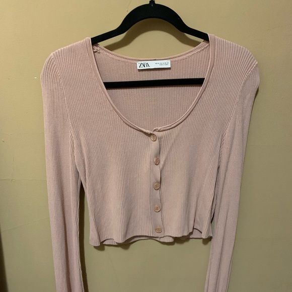 Zara | Tops | Zara Pink Cropped Button Top | Poshmark